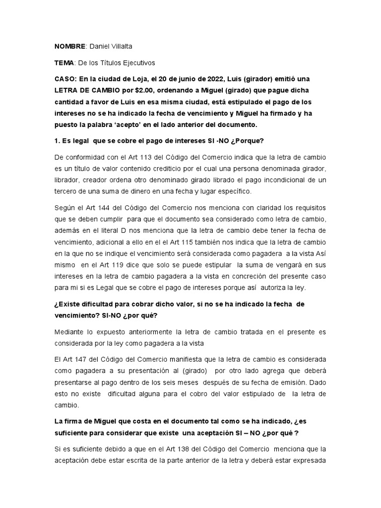 Legalidad de Intereses en Letra de Cambio | PDF | Pagaré