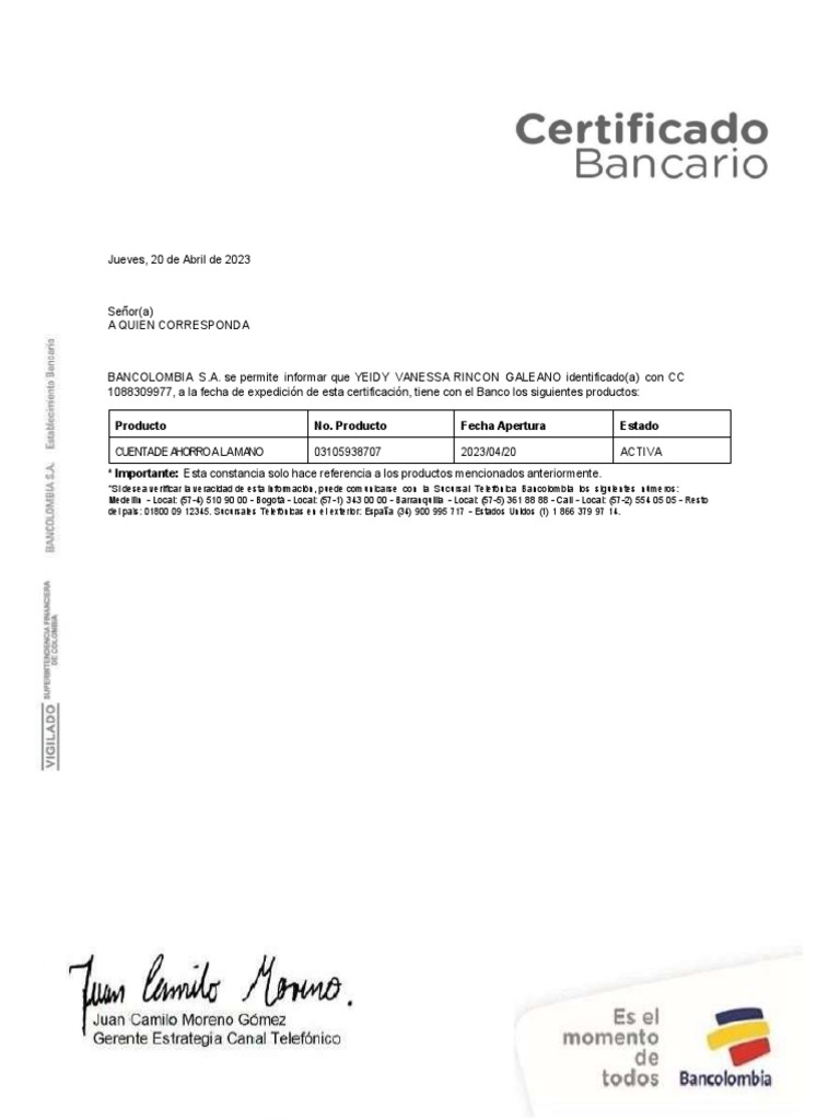Certificado Banco | PDF