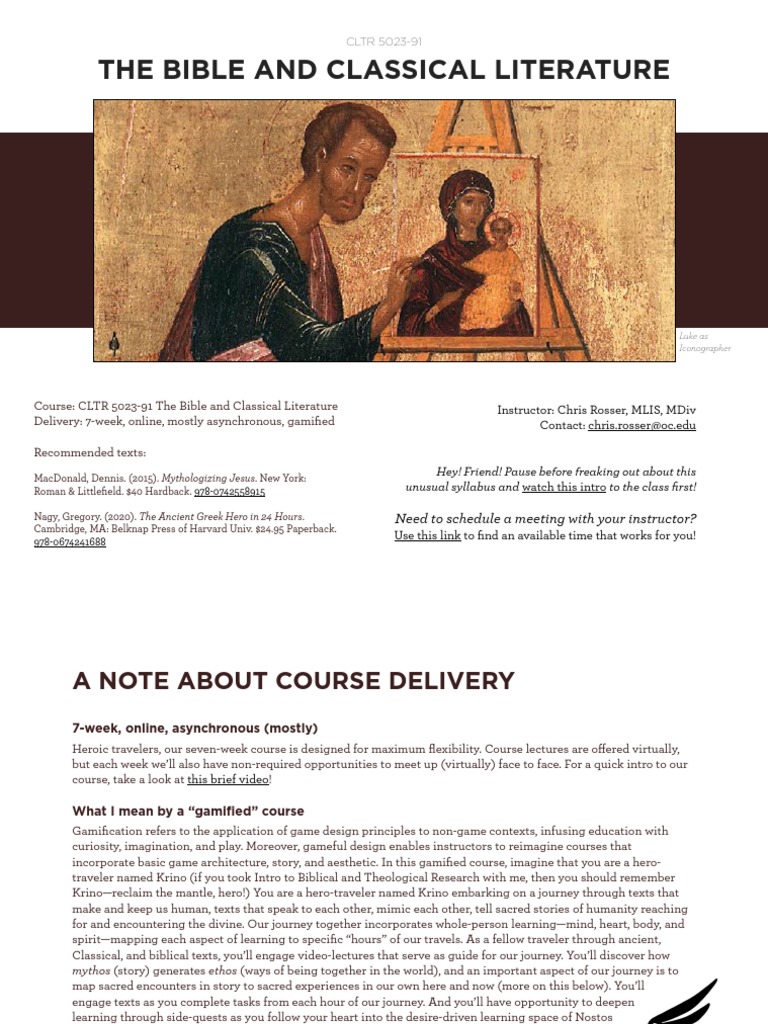 CLTR 5023-91 Bible and Classical Literature Syllabus, SU2023 | PDF ...