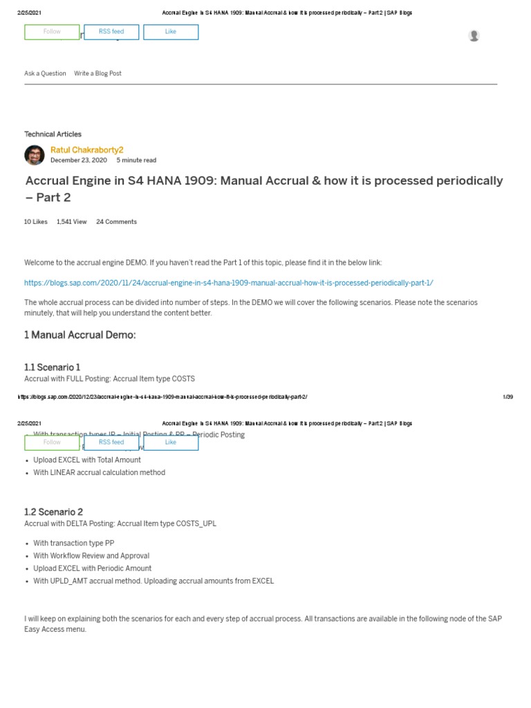 Accrual Engine in S4 HANA 1909 - Manual Accrual & How It Is Processed ...