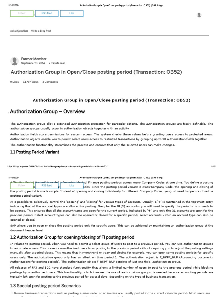 Authorization Group in Open - Close Posting Period (Transaction - OB52 ...