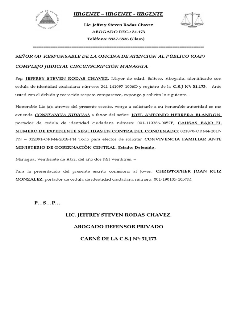 Solicitud de Constancia Judicial Managua 2 | PDF