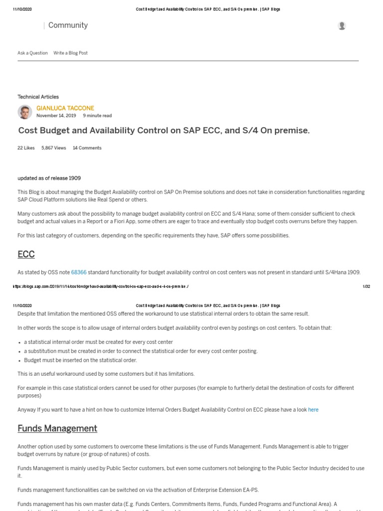 Cost Budget and Availability Control On SAP ECC, and S - 4 On Premise ... Cost Budget and Availability Control On SAP ECC, and S - 4 On Premise ...
