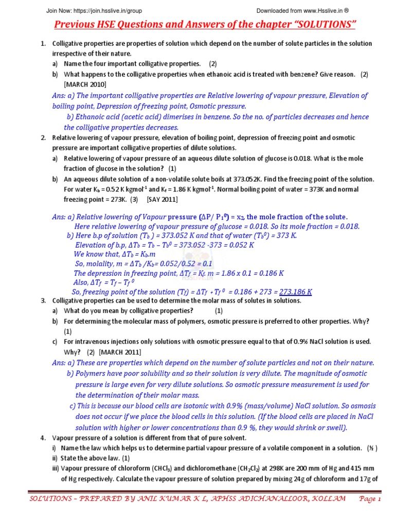Hsslive-Xii-Chemistry-Qb-Ans-Anil-2. S | PDF | Homogeneous Chemical Mixtures | Chemistry