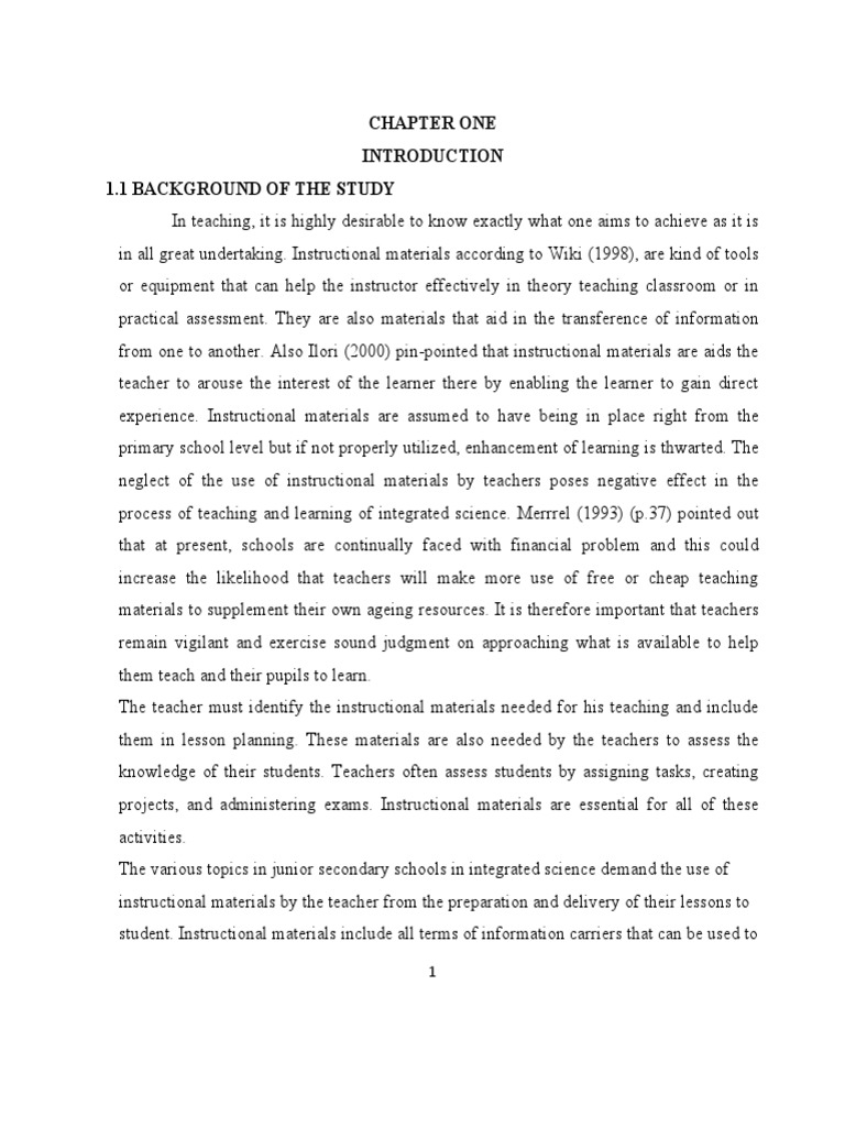 Chapter One 1.1 Background of The Study | PDF