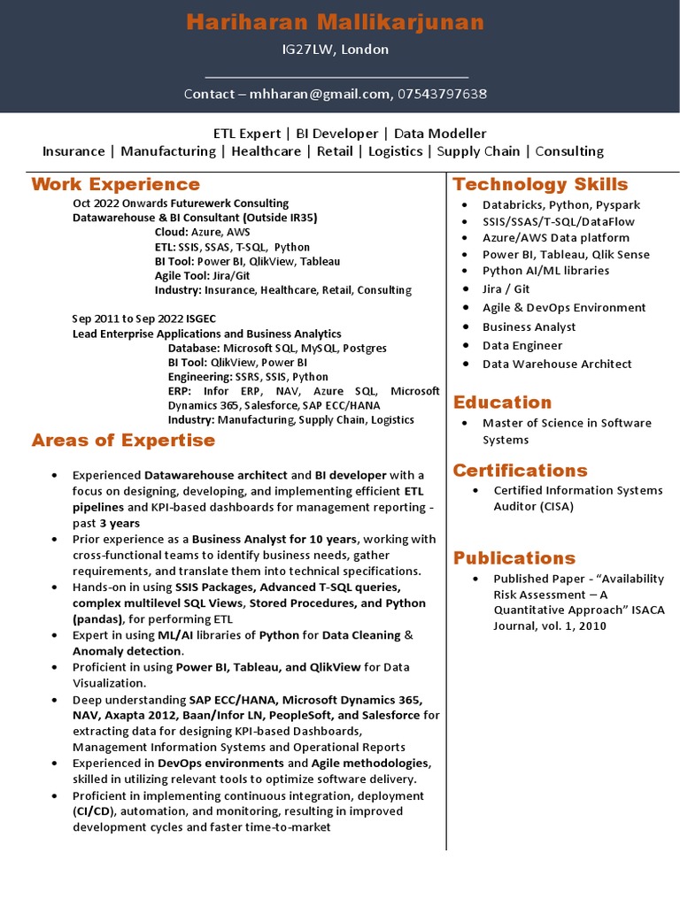 Hariharan - DW Expert - BI Developer - Data Modeller | PDF | Data Warehouse | Data