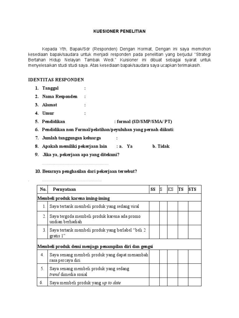 KUISIONER | PDF | Pengembangan Diri
