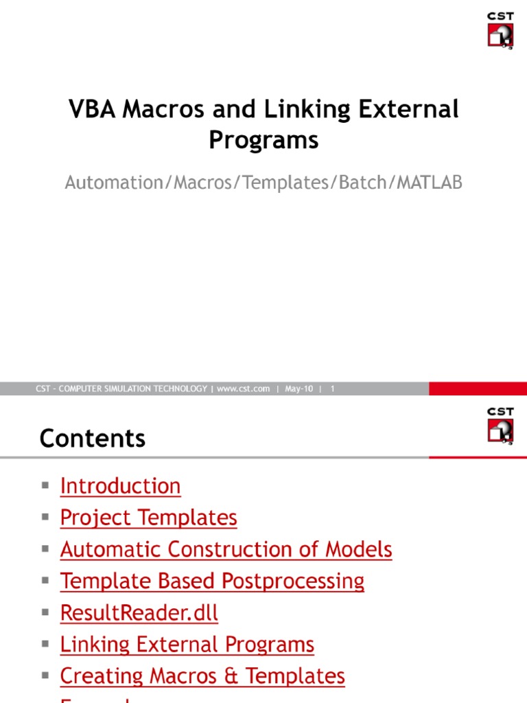 CST - VBA Macros and Linking External Programs | PDF
