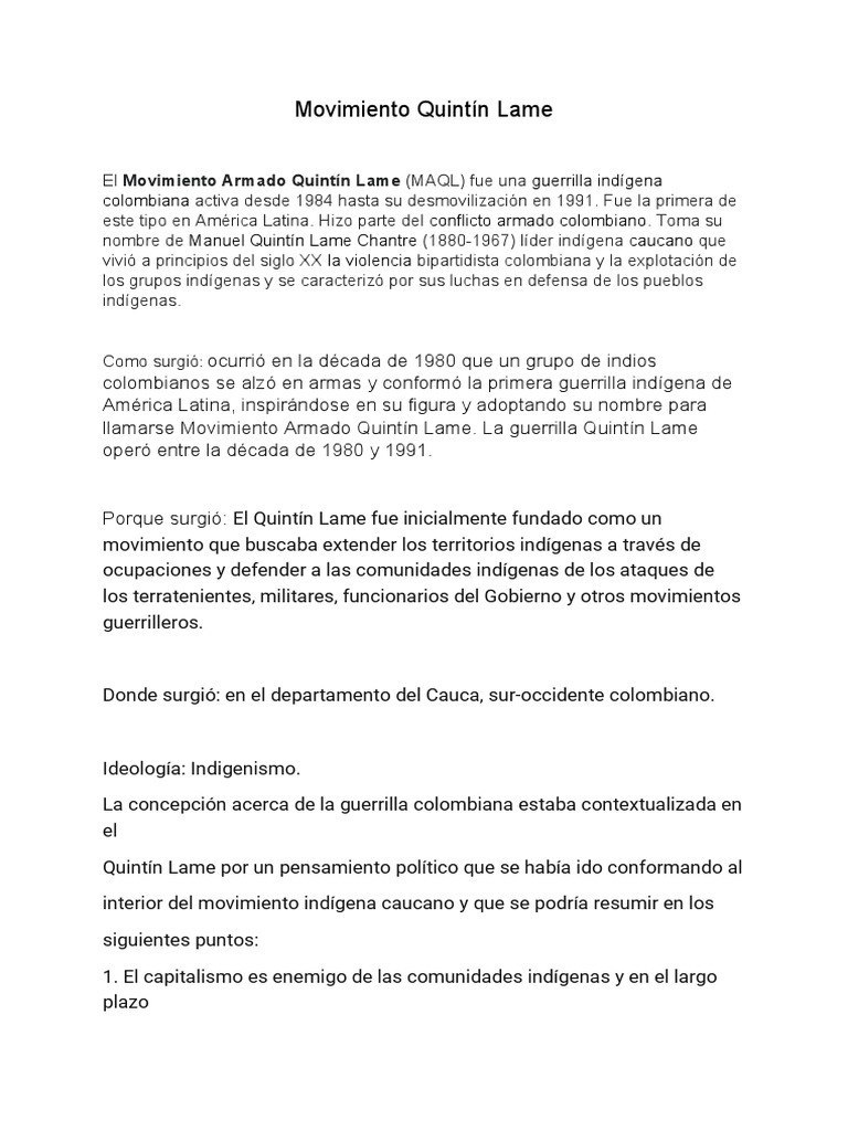 Movimiento Quintín Lame | PDF