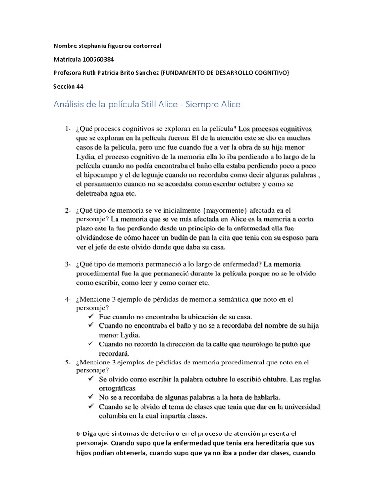 still Alice analisis de la pelicula sfc. | PDF