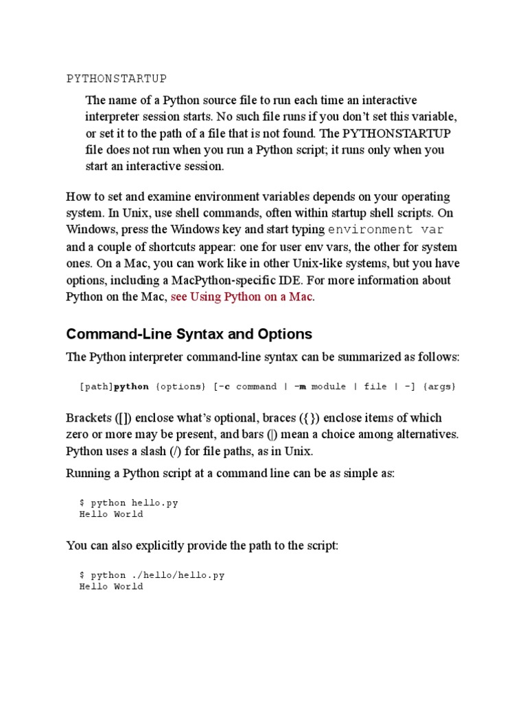 Setting and Examining Environment Variables to Configure the PYTHONSTARTUP File for Interactive ...