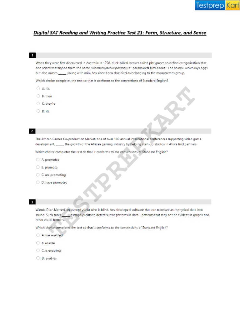 Digital SAT Reading and Writing Practice Test 21 | PDF