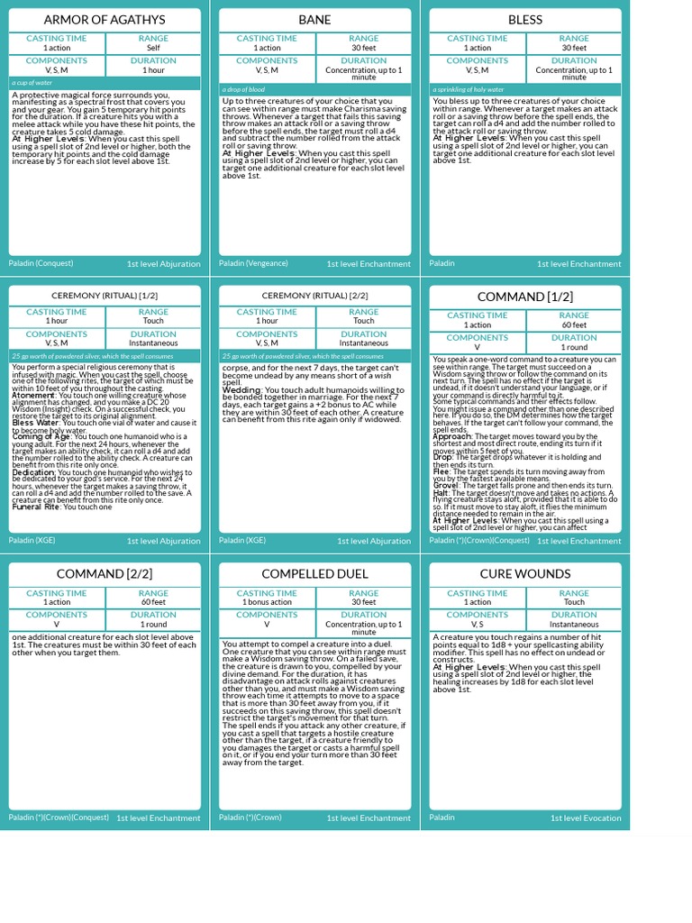 Paladin Spells: Armor, Bane, Bless | PDF