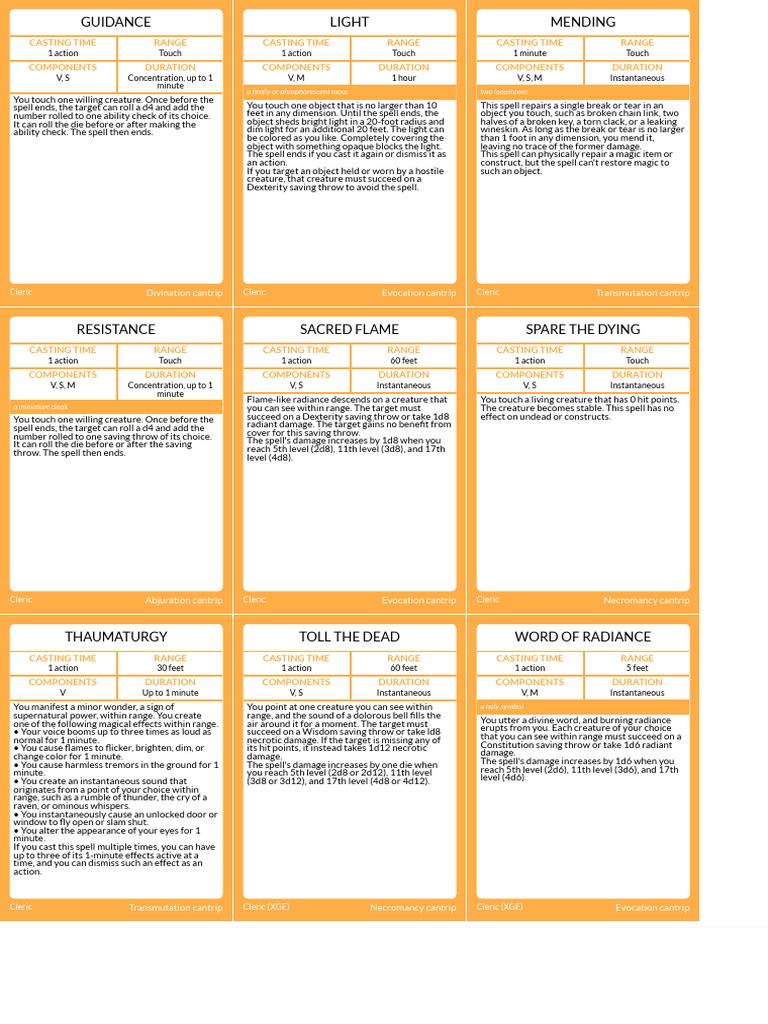 Cleric Spell Cards | PDF