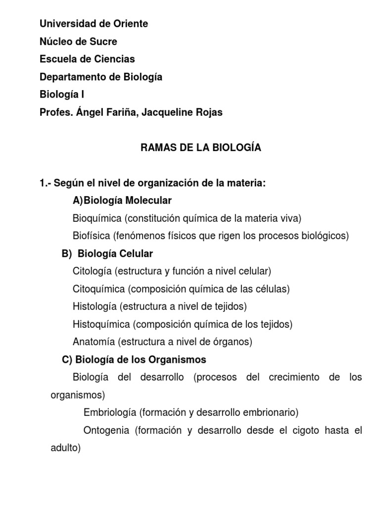 Ramas de La Biología | PDF | Biología | Botánica