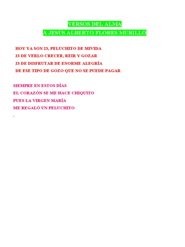 Versos para Mi Hijo Jesús Alberto Flores Domínguez | PDF