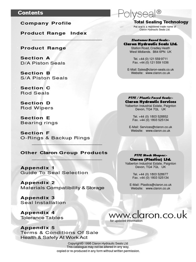 Polyseal: Company Profile Product Range Index | PDF | Piston | Water