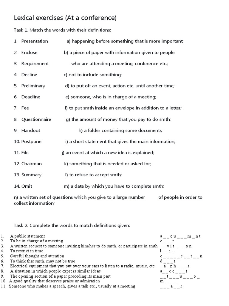 Conference Vocabulary Exercises | PDF