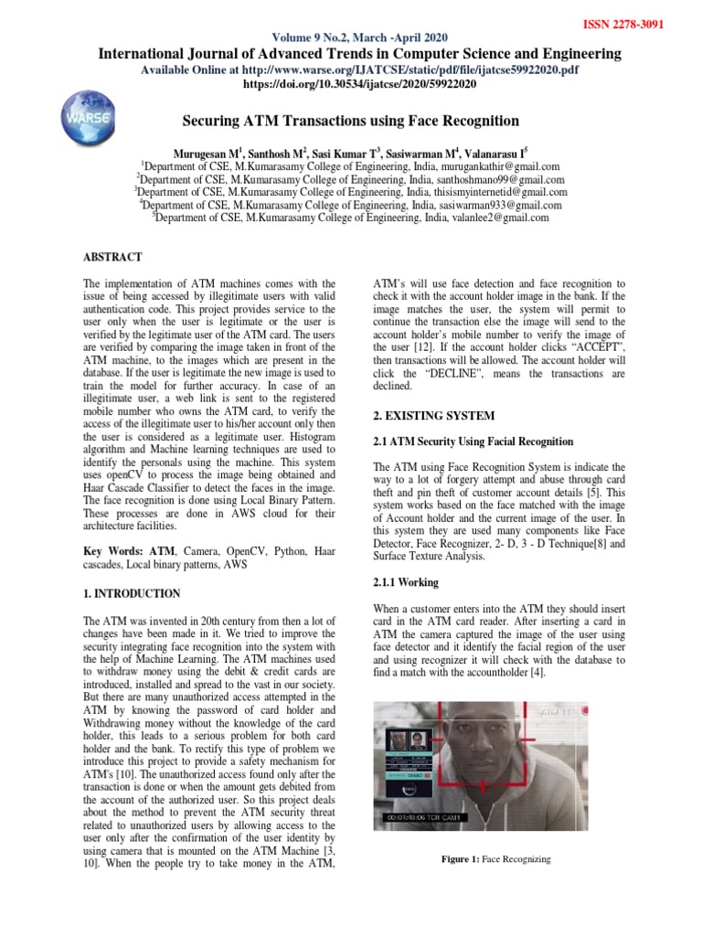 Securing ATM Transactions with Face Recognition | PDF | Automated ...