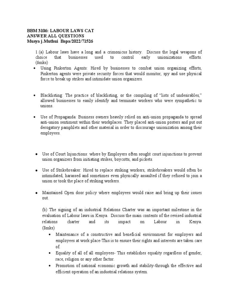BBM 3106 LABOUR LAWS CAT Final | PDF | Employment | Labour Law