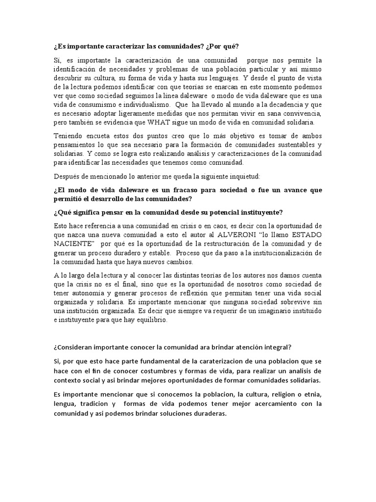 Importancia de Caracterizar Comunidades | PDF | Sociedad | Teorías ...