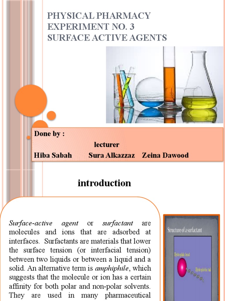 Physical Pharmacy Experiment No. 3 Surface Active Agents | PDF | Surfactant | Chemistry