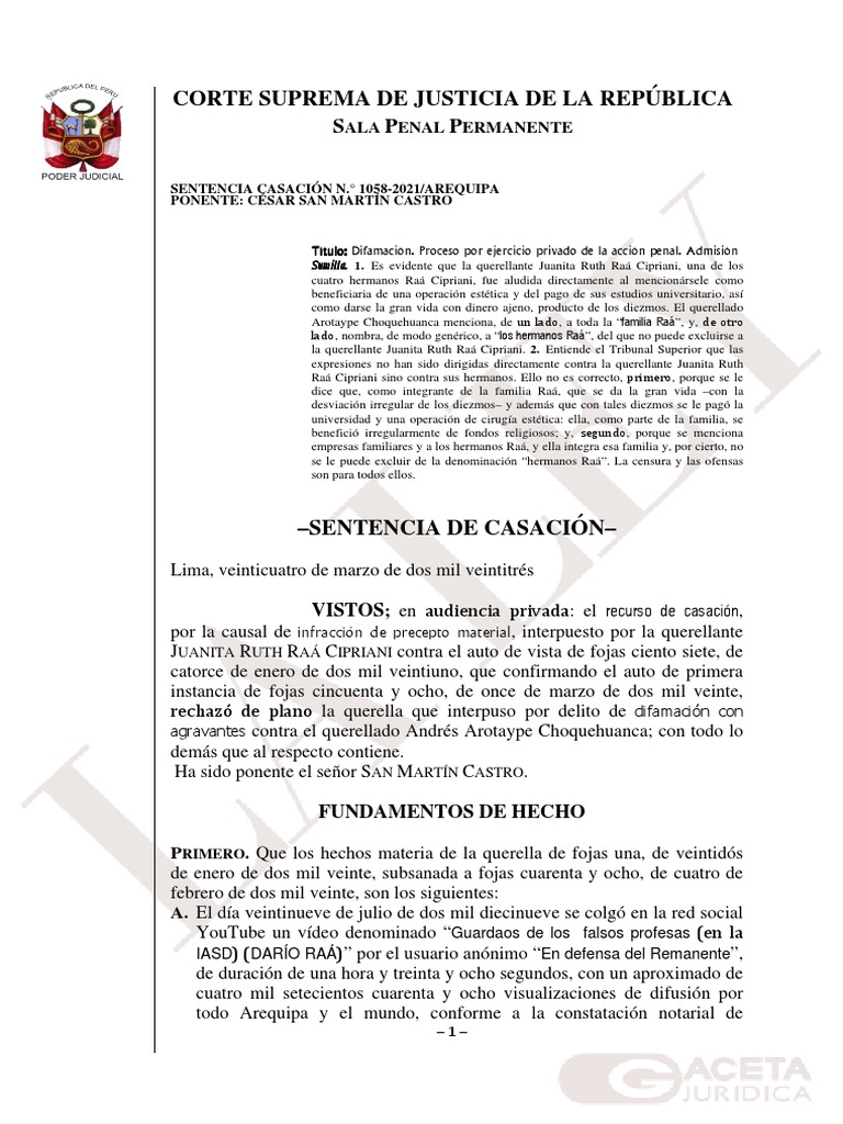 Delito de Acción Privada: No Es Exigible Que Todos Los Agraviados ...