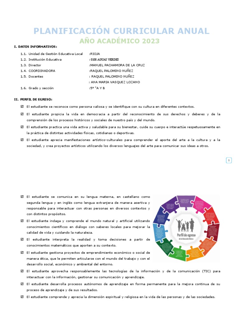 Planificación Curricular Anual: Año Académico 2023 | PDF | Aprendizaje | Números