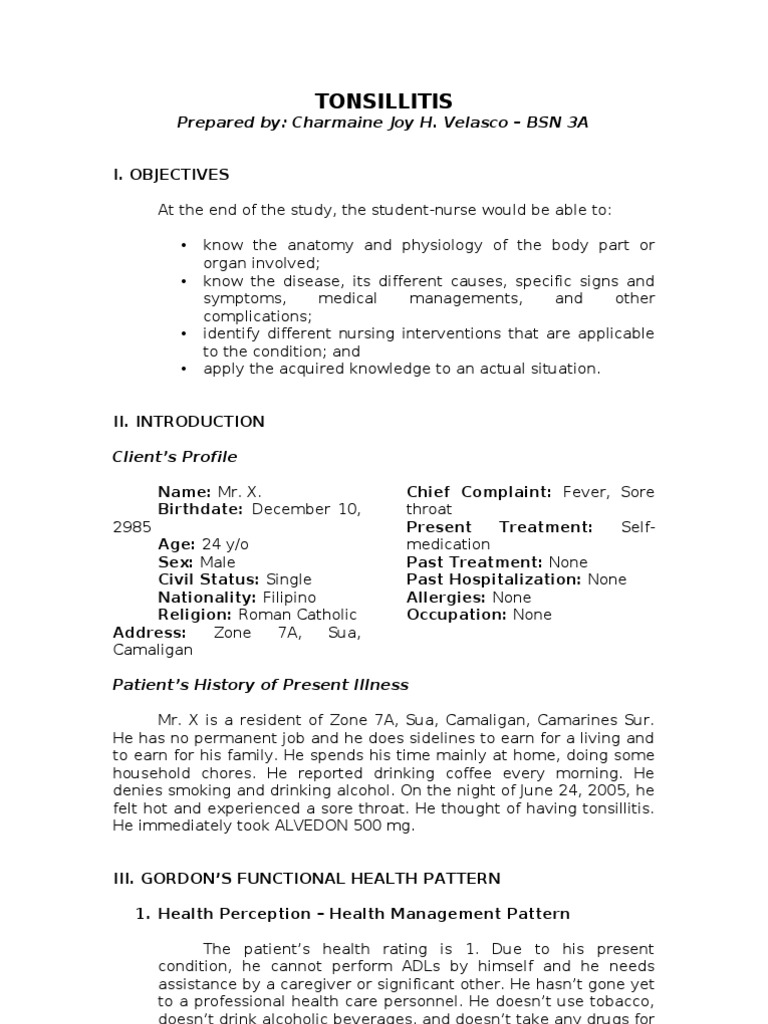 Case Study - Tonsillitis | PDF | Diseases And Disorders | Clinical Medicine