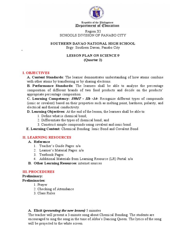 Science 9 - q2 - CHEMICAL BOND | PDF