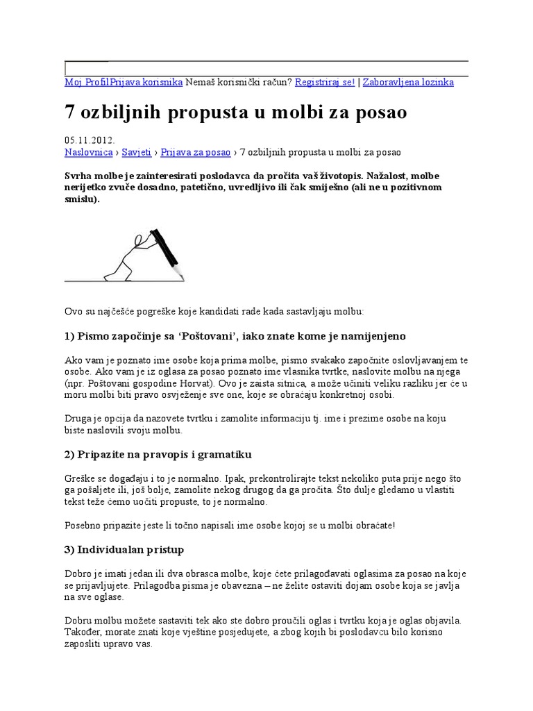 Greške U Pisanju Molbe | PDF