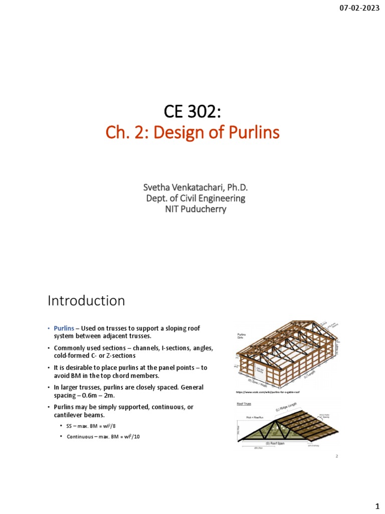 CE302 - Beams - Design of Purlins | PDF | Truss | Bending