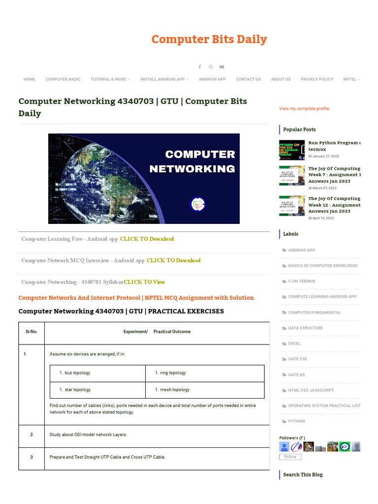 Computer Networking 4340703 - GTU - Computer Bits Daily | PDF | Computer Network | Network Topology