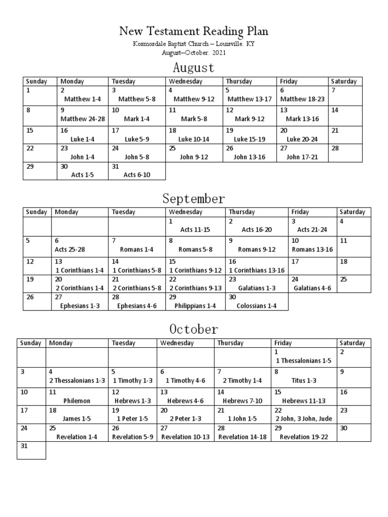 2021 New Testament Reading Plan - Aug Oct 2021 | PDF | Epistle To The ...