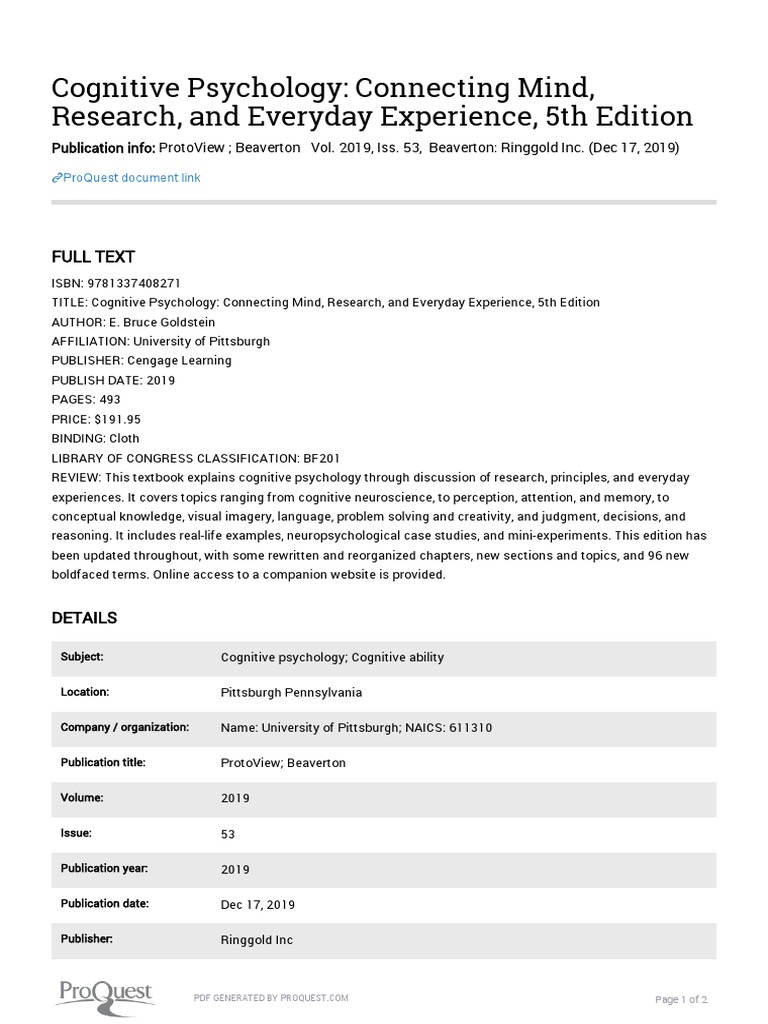 List | PDF | Cognition | Cognitive Psychology