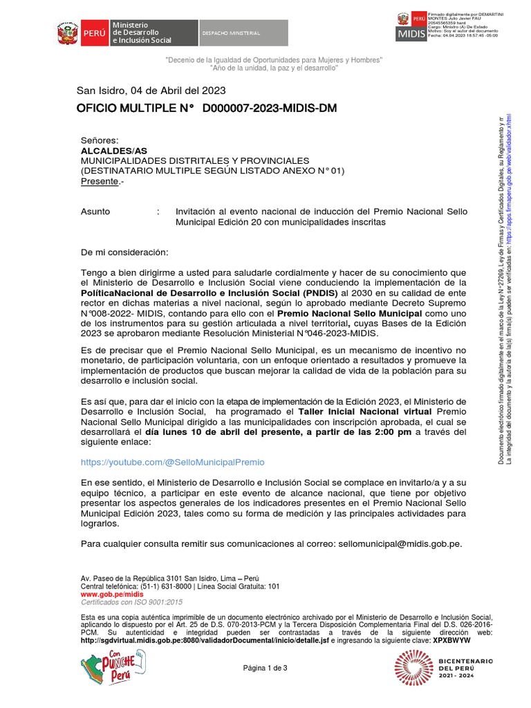 Oficio Multiple 000007 2023 DM | PDF | Perú