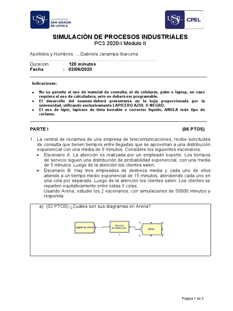 Simulación de Procesos Industriales: PC3 2020-I Módulo II | PDF