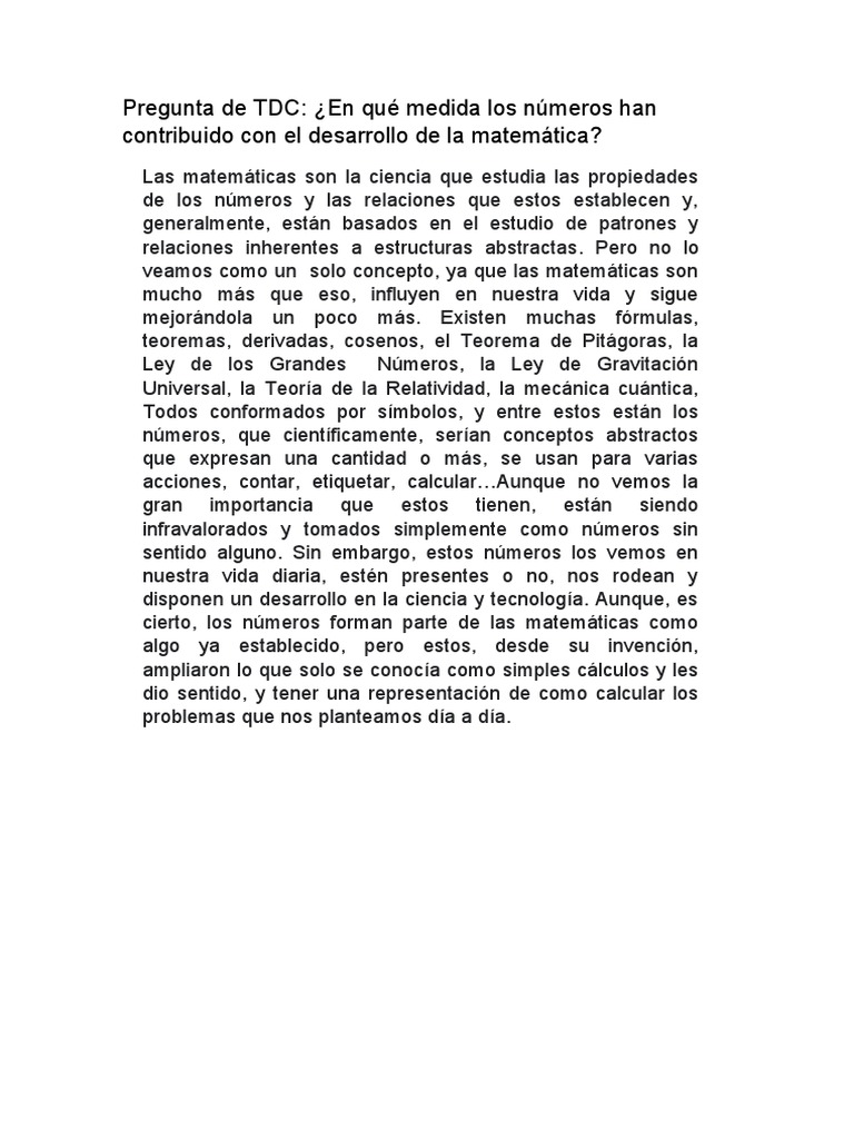 Pregunta de TDC: ¿En Qué Medida Los Números Han Contribuido Con El ...