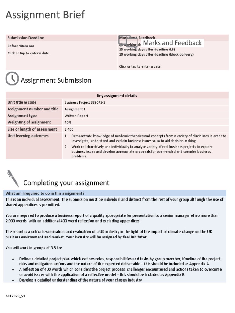 BSS073-3 Assessment 1 Brief | PDF | Evaluation | Risk