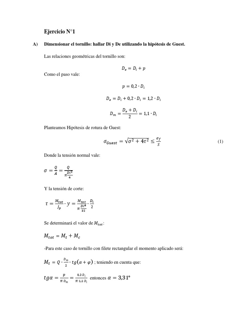 Guía de Resolucion TP Tornillos Aero-Mec 2020 | PDF | Tornillo | Ingeniería de Edificación