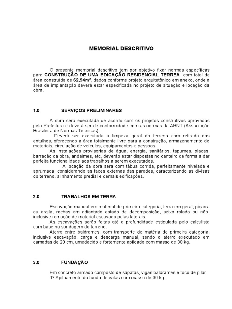 Memorial DESCRITIVO ALVARÁ ENV | PDF | Concreto | Argamassa (alvenaria)