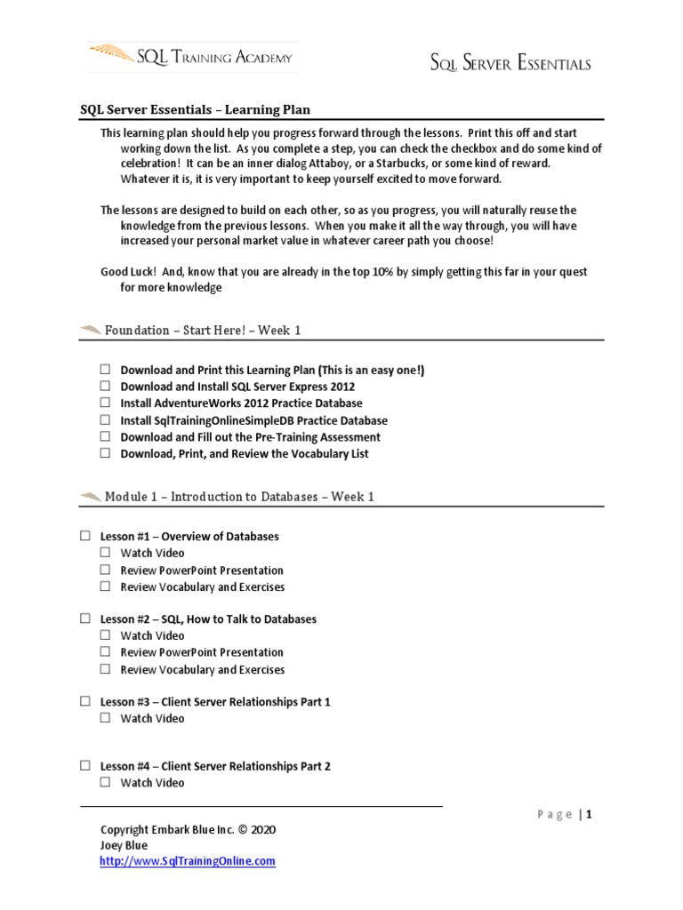 SqlEssentials-Learning Plan | PDF | Computer Science | Data Management