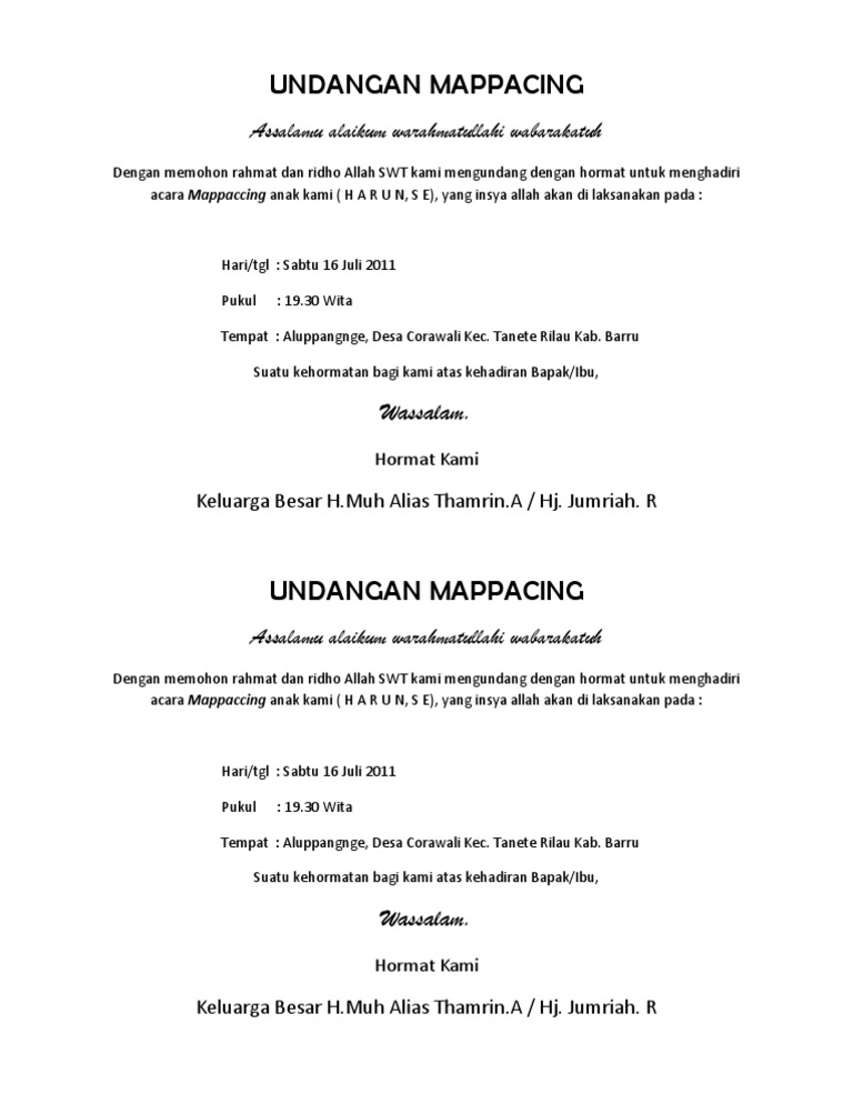 Undangan Mappacing | PDF