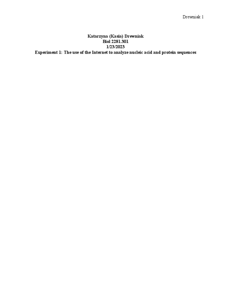 Biology Lab 1 Bioinformatic Report Corrected | PDF | Intron | Dna Sequencing