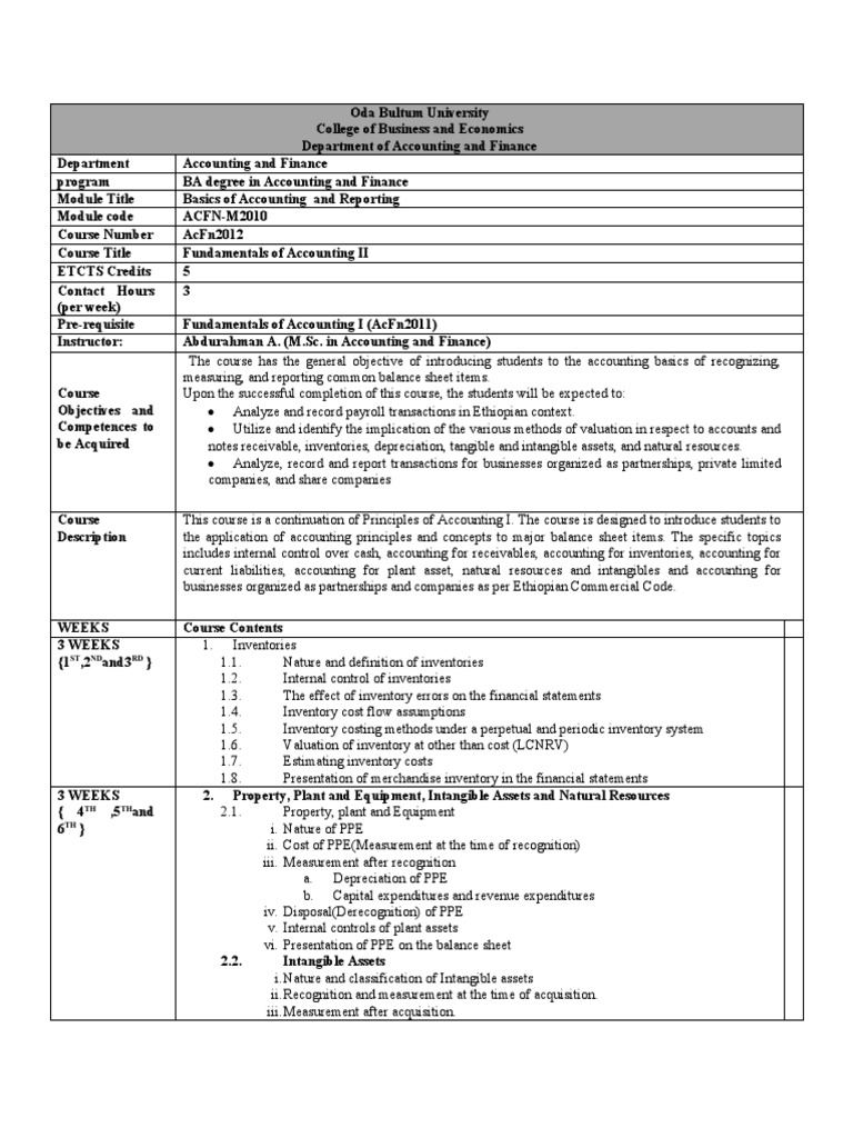Fundamental of Accounting II Course Outline | PDF | Business | Finance ...