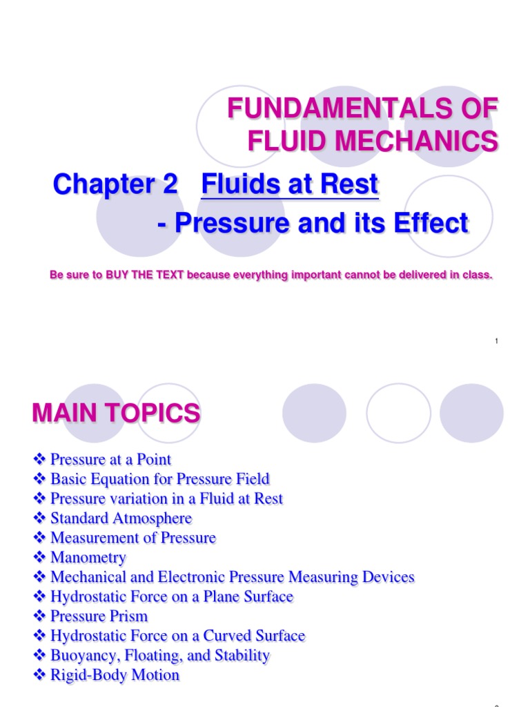 Fundamentals of Fluid Mechanics: Chapter 2 Fluids at Rest - Pressure and Its Effect | PDF ...