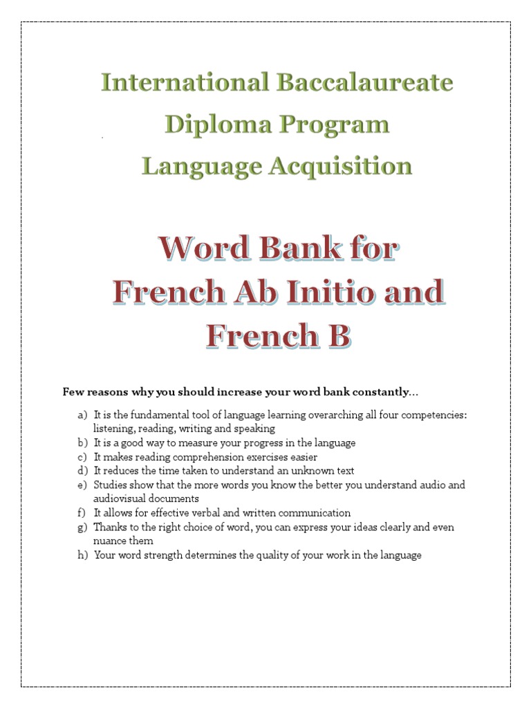 IB French Ab Initio Vocabulary Guide | PDF | Traffic | Language Acquisition