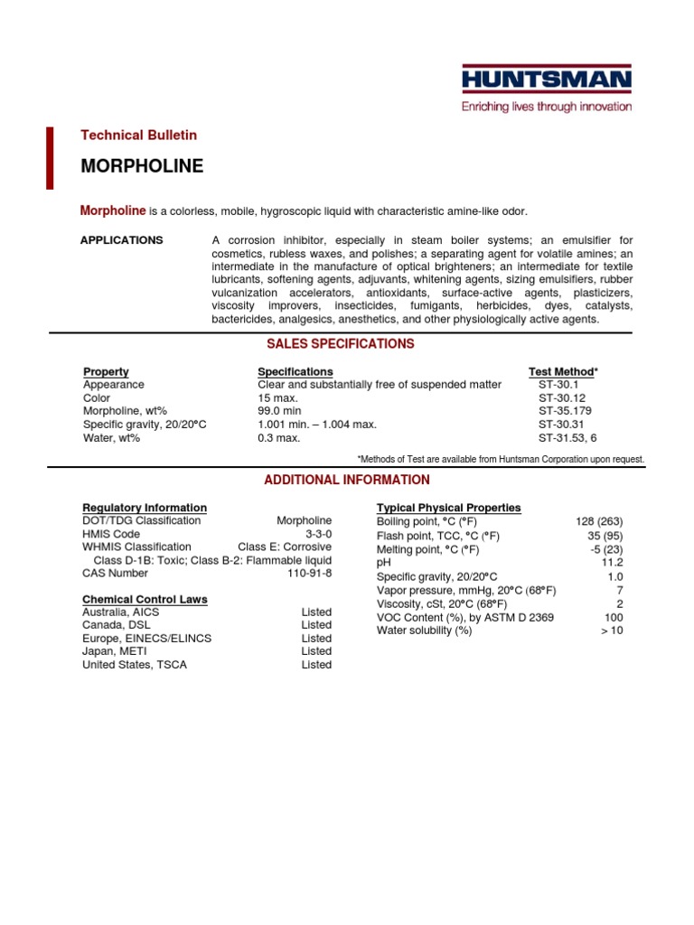 MORPHOLINE | PDF | Specification (Technical Standard) | Toxicity