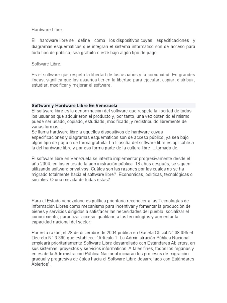 Hardware y Sofware Libre en Venezuela | PDF | Software libre | Software