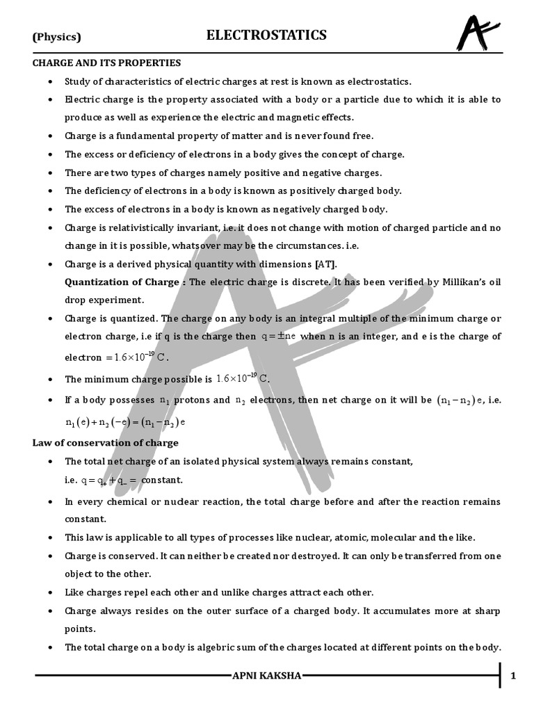 Electrostatics: (Physics) | PDF | Electric Charge | Permittivity
